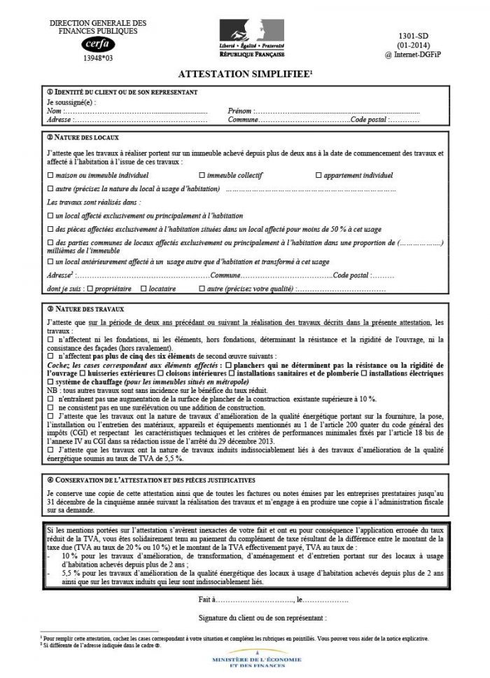 Attestation Simplifiee Tva 10